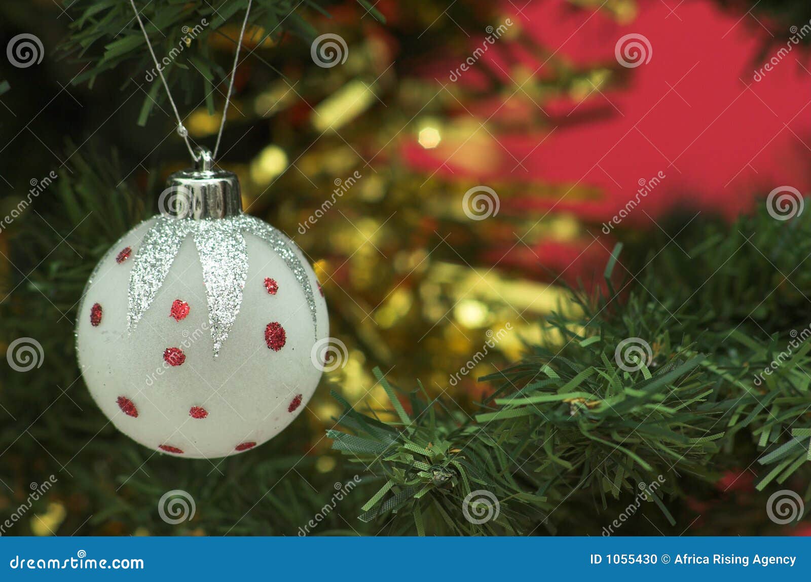 White Christmas Ball Decoration on Tree Stock Photo - Image of holiday ...