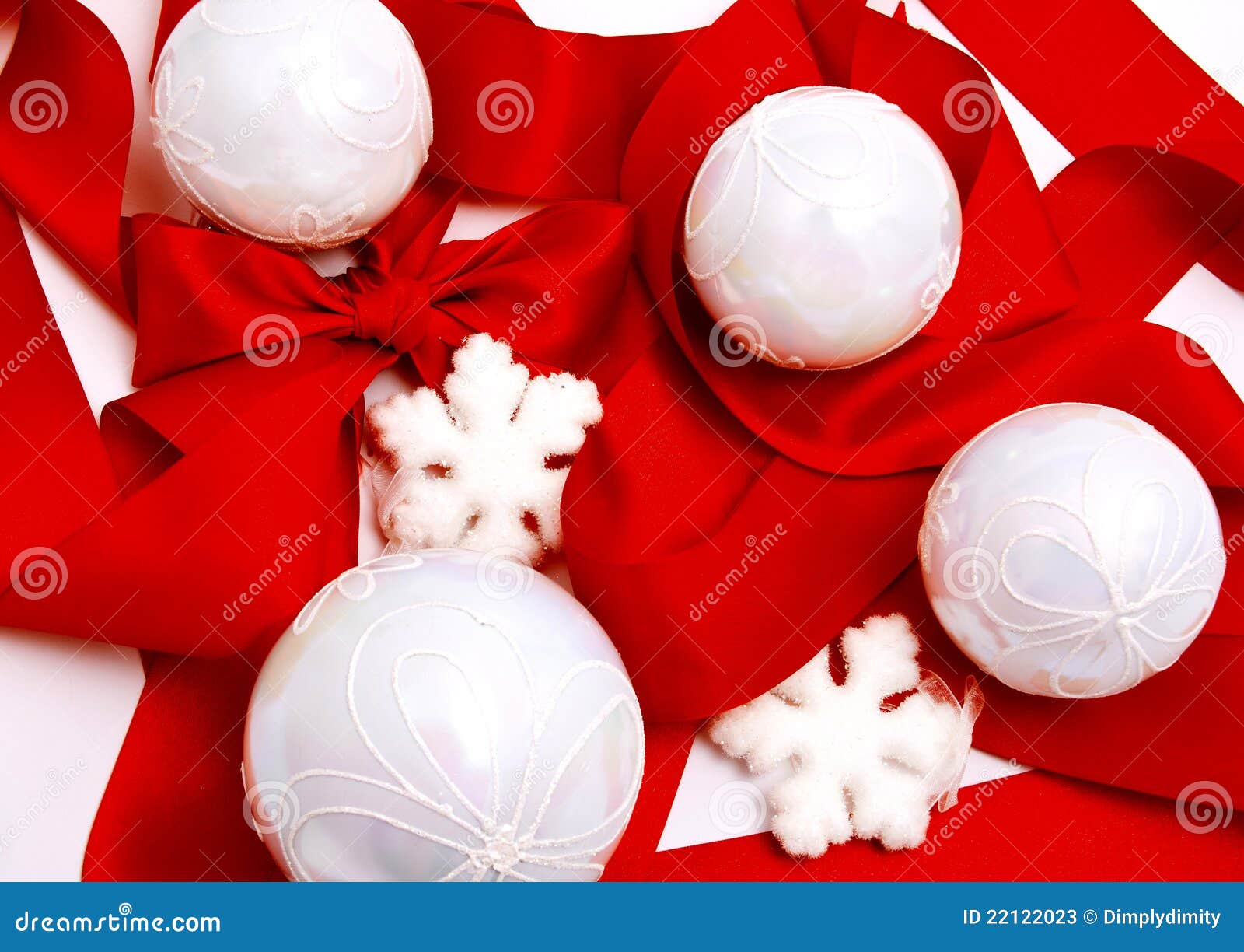 White Christmas Balls and Red Ribbon Stock Image - Image of idea, noel ...