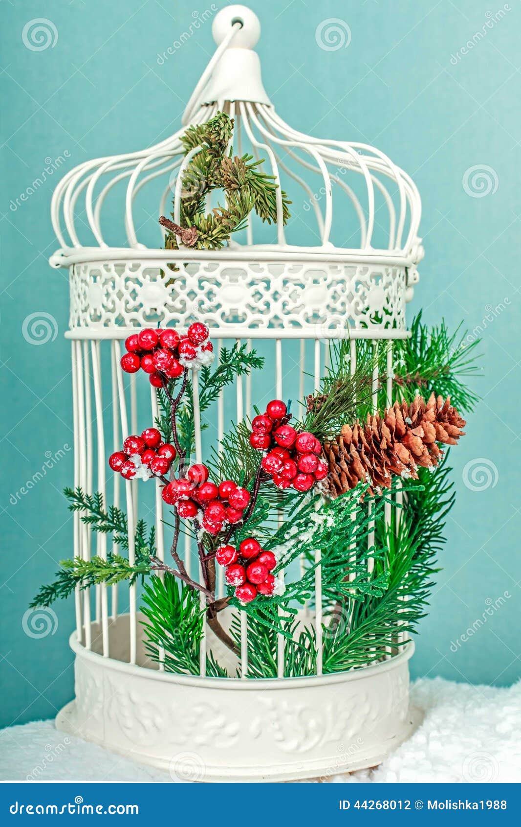 White Christmas Cage with Tree Decoration Stock Photo - Image of ...