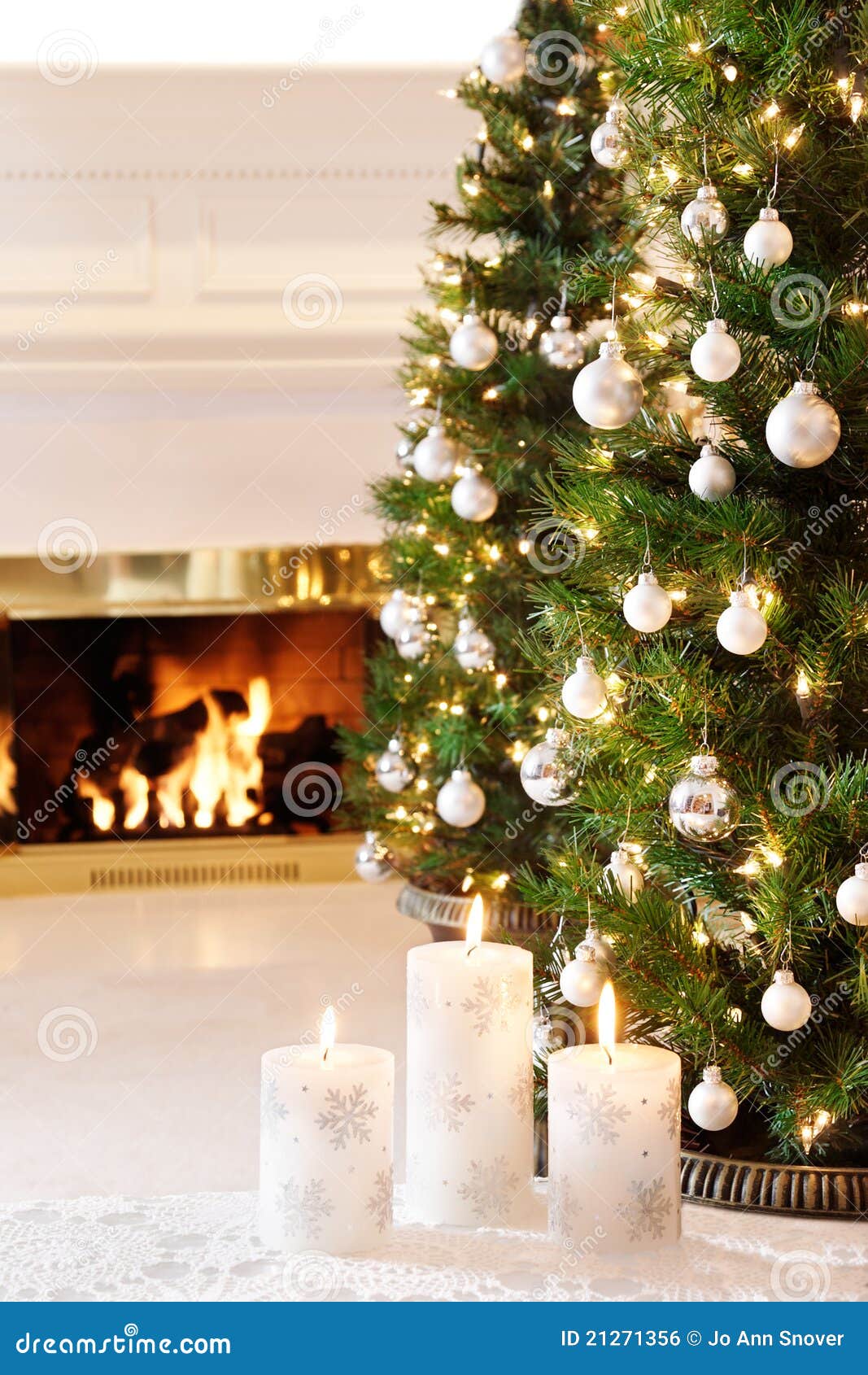 White Christmas Candles by Fire Stock Photo - Image of bright, indoors ...