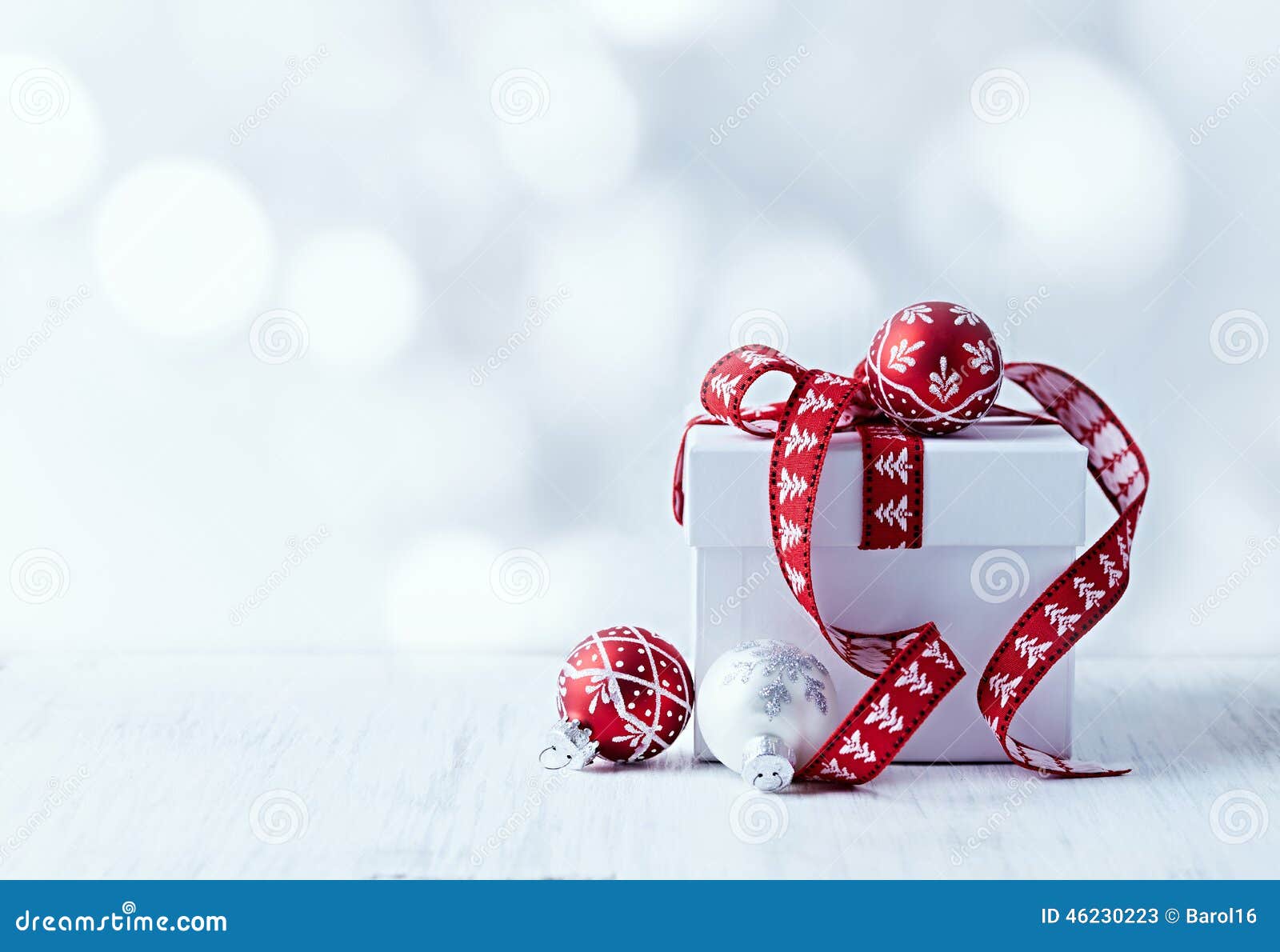 White Christmas Gift with Red Ribbon Stock Image - Image of ribbon ...