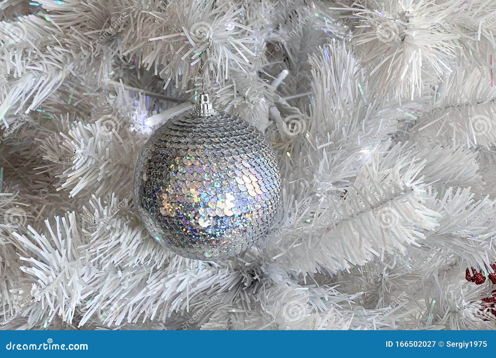 White Christmas Tree with Ball Closeup Stock Image - Image of light ...