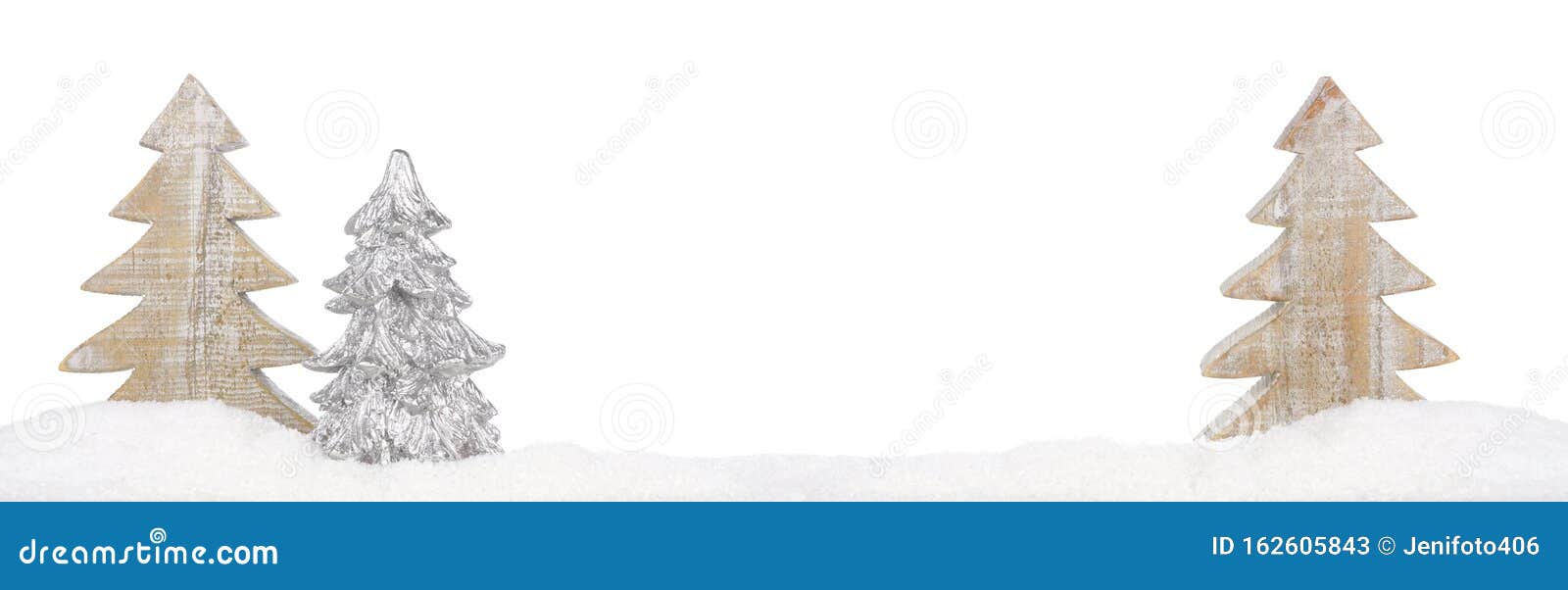 White Christmas Tree Border of Decorations in Snow Isolated on White ...