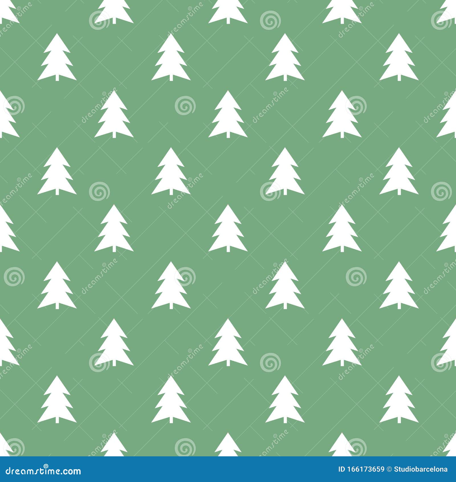 White Christmas Trees on Green Background Pattern Stock Vector ...