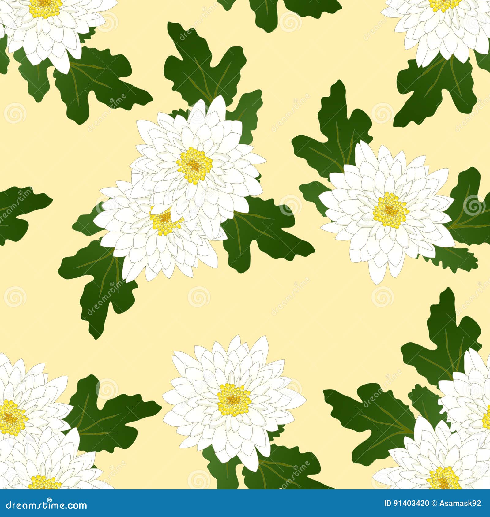 White Chrysanthemum on Yellow Ivory Background. Vector Illustration ...