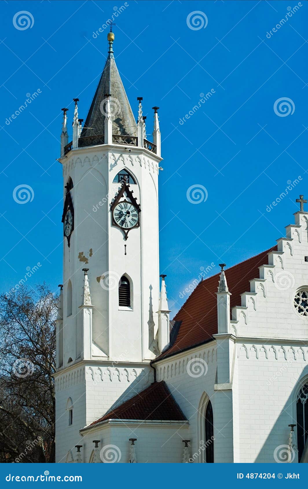 White church clock tower stock photo. Image of outdoors - 4874204