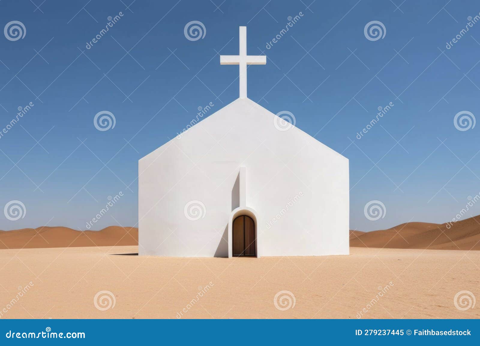 Church In The Desert Among Cactus - Vector Cartoon Illustration In Flat ...