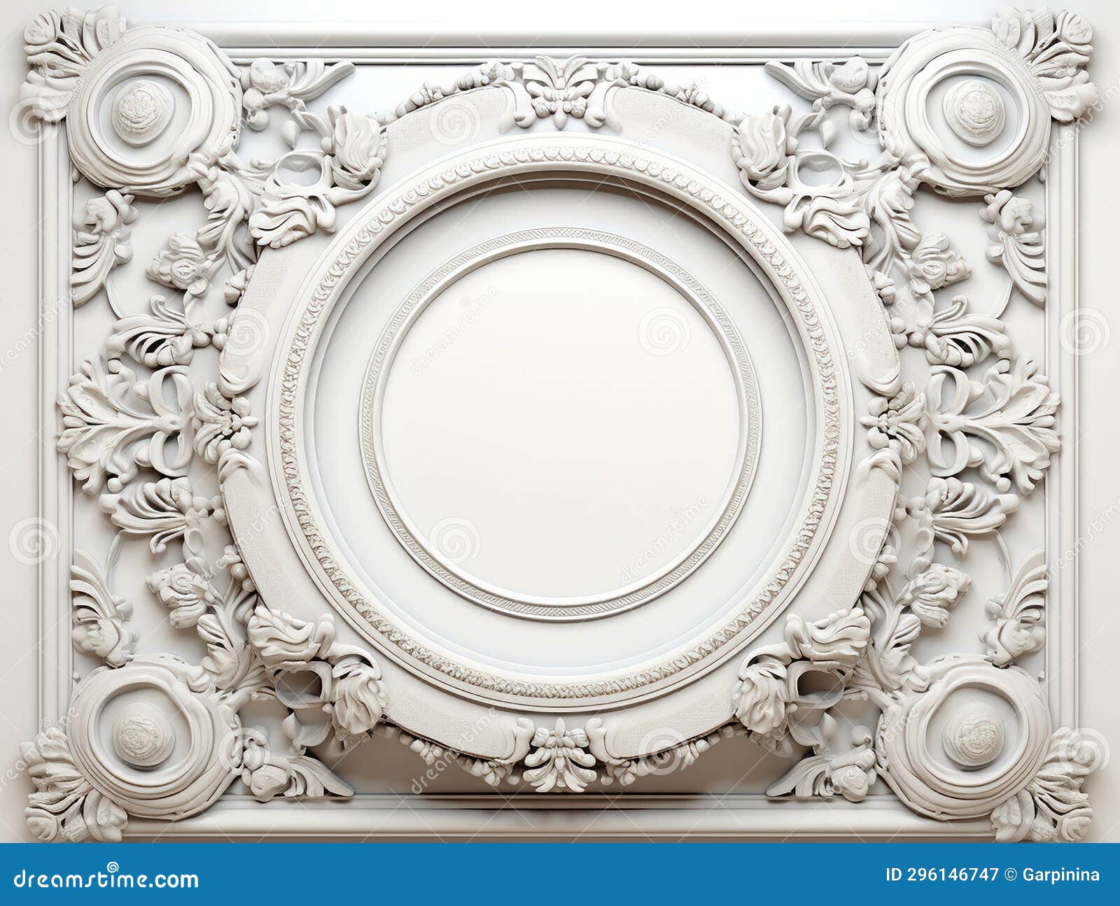 White Circle-shaped Frame Surrounded by Decorations , on White Contour ...
