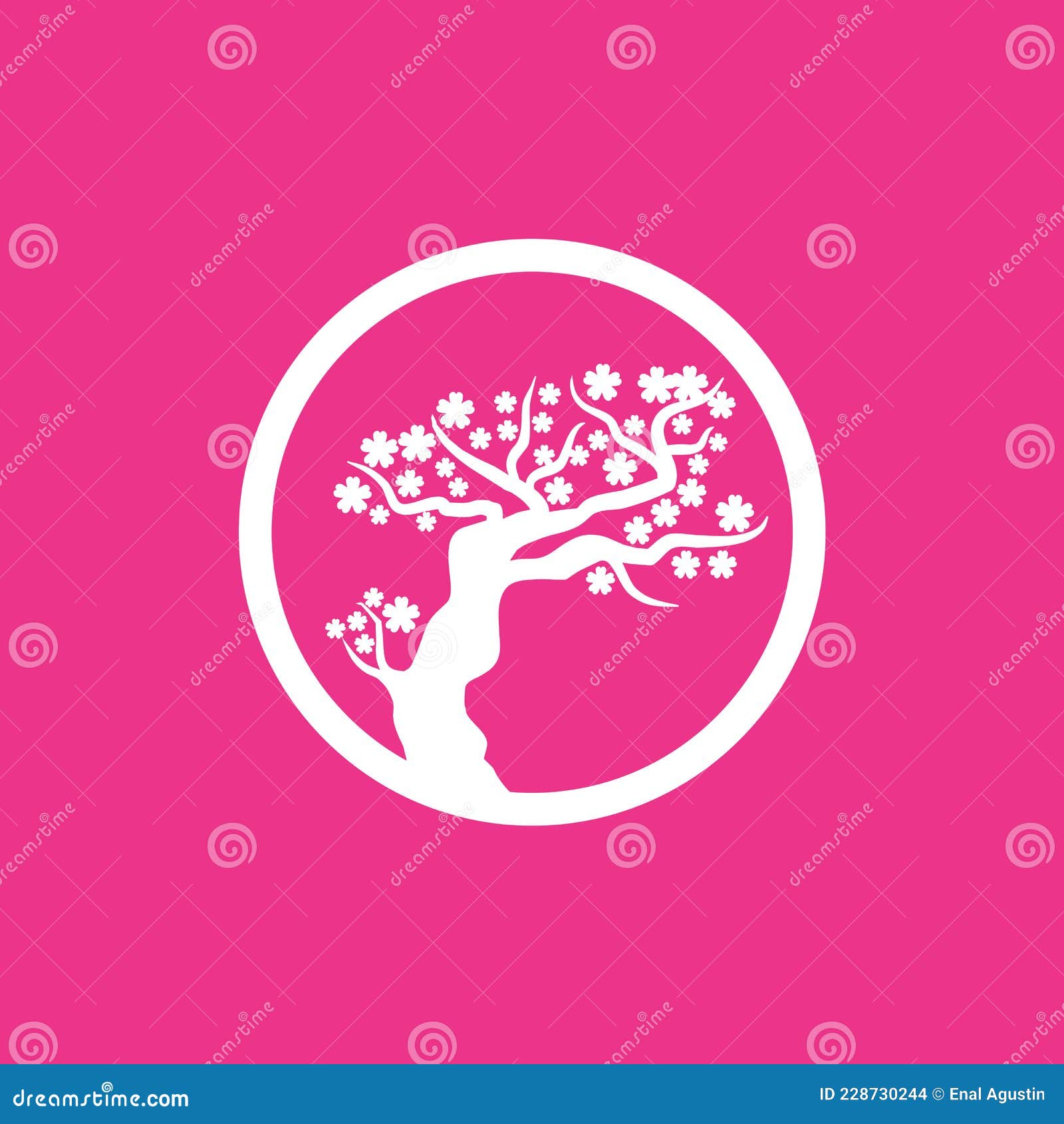 White Circular Emblem Sakura Tree Logo Design Stock Vector ...