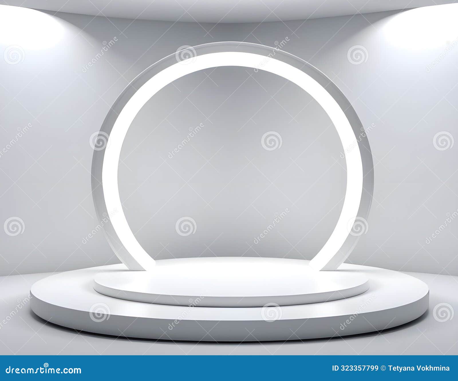 White Circular Platform with Illuminated Arch, Interior Design Stock ...