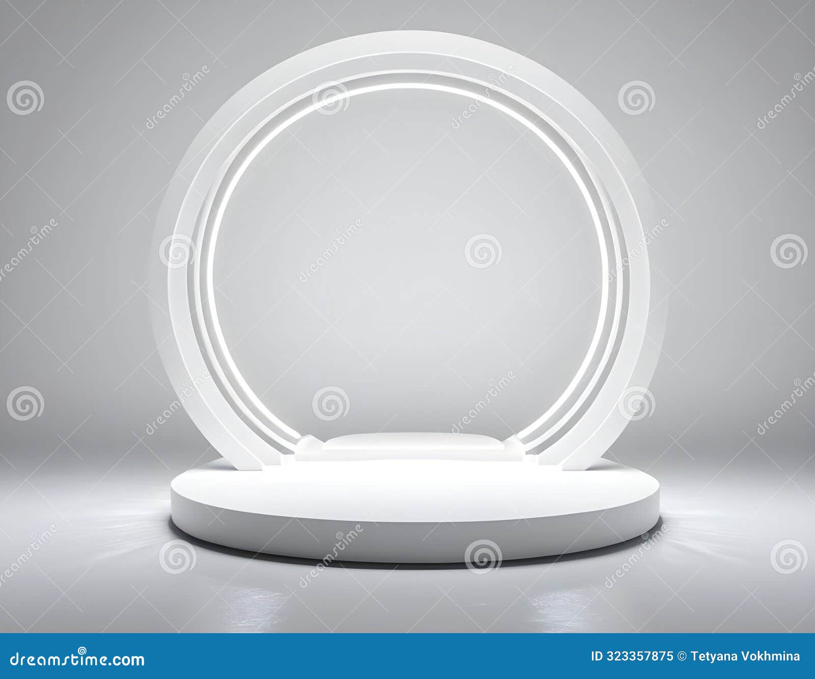 White Circular Platform with Illuminated Arch, Interior Design Stock ...