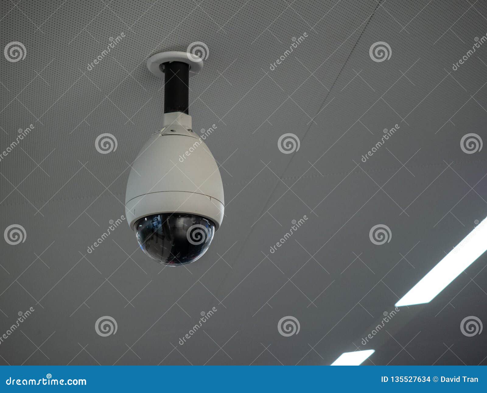 White Circular Surveillance Camera on Ceiling in a Public Setting ...