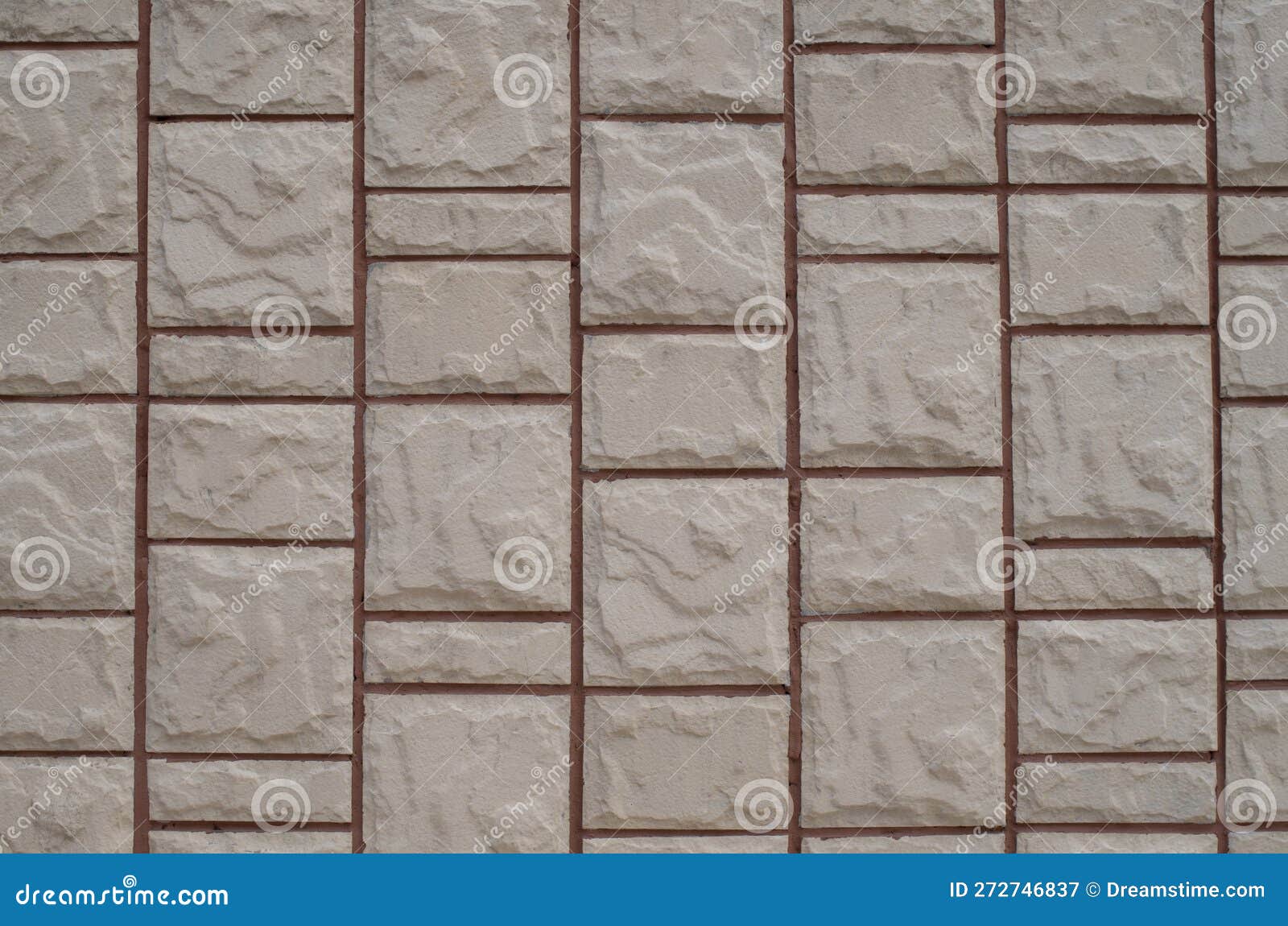 White Cladding Tiles Imitating Stone with Red Joints on Wall Close ...