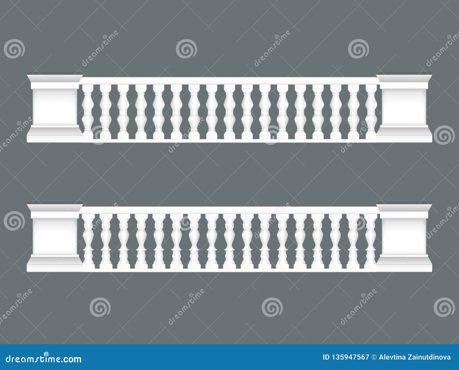 White Classic Balustrade Set Isolated, Architectural Elements Set Stock ...