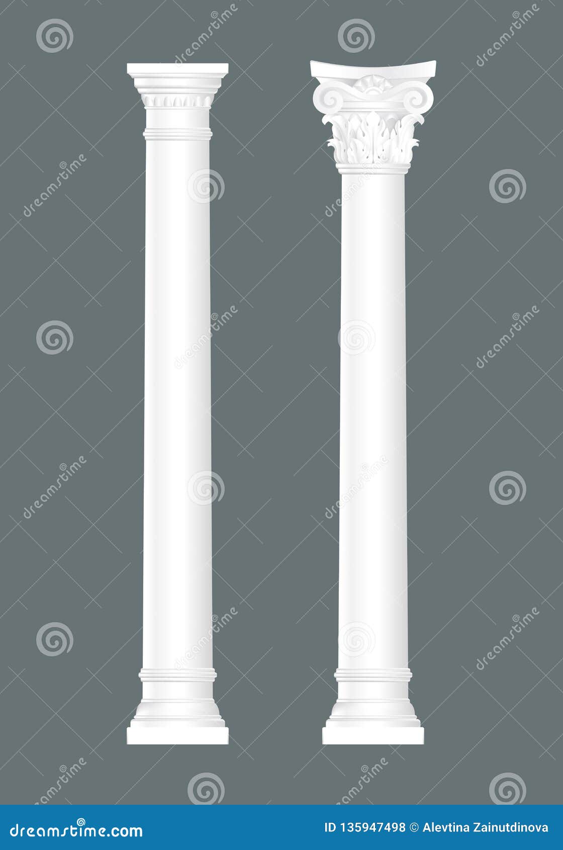 White Classic Columns Set Isolated, Architectural Elements Set Stock ...