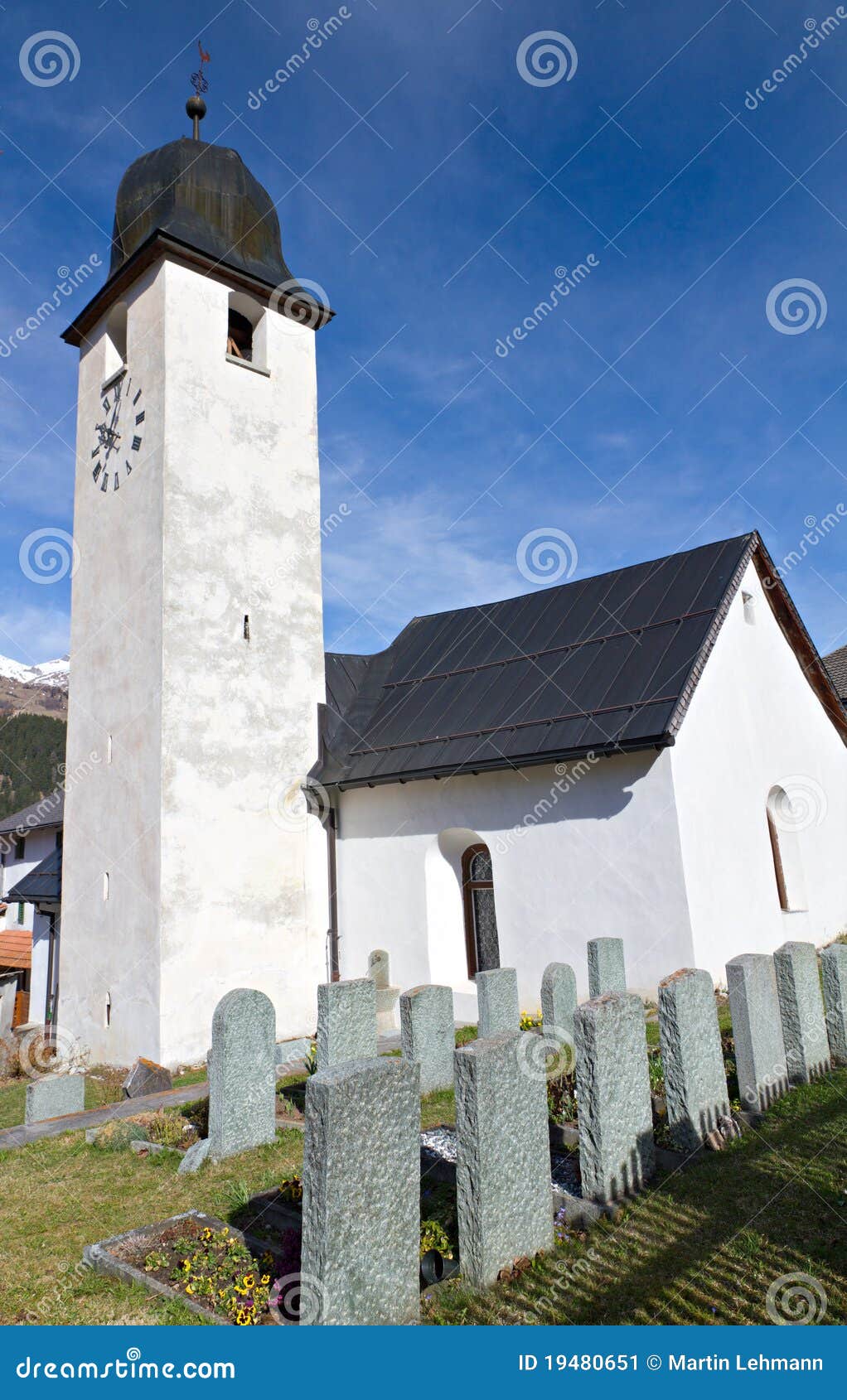 White Classic Village Church, Switzerland Stock Image - Image of charme ...