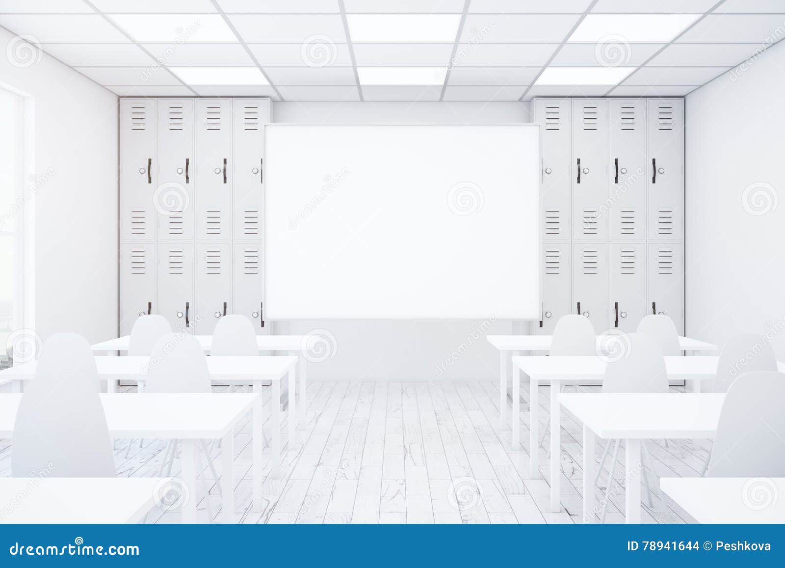 White classroom interior stock illustration. Illustration of mock ...