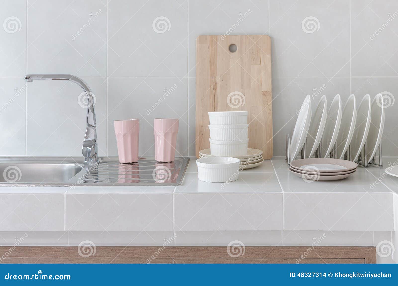 White Clean Counter in Kitchen with Utensil Stock Photo - Image of ...
