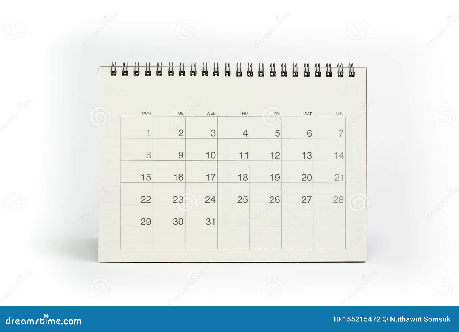 White Clean Desktop Calendar Isolated on White Background with Copy ...