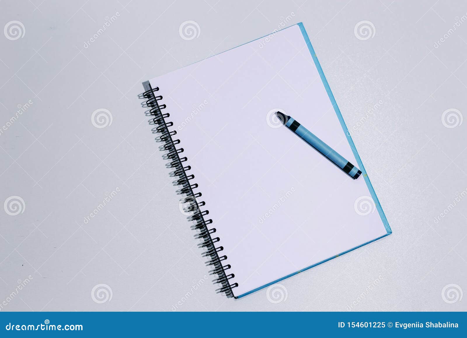 White Clean Notebook with Blue Crayon Stock Image - Image of design ...