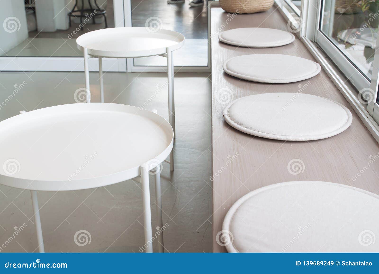 White Clean Simple and Modern Style Table and Seats in Modern Cafe or ...