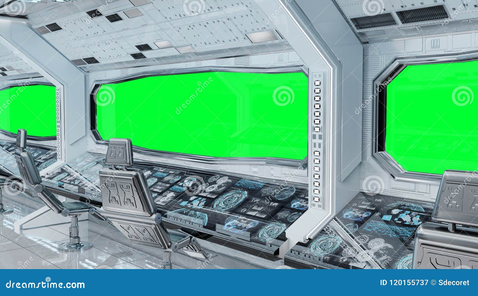 Spaceship Interior Of Captains Bridge With Chair In Cartoon Style ...