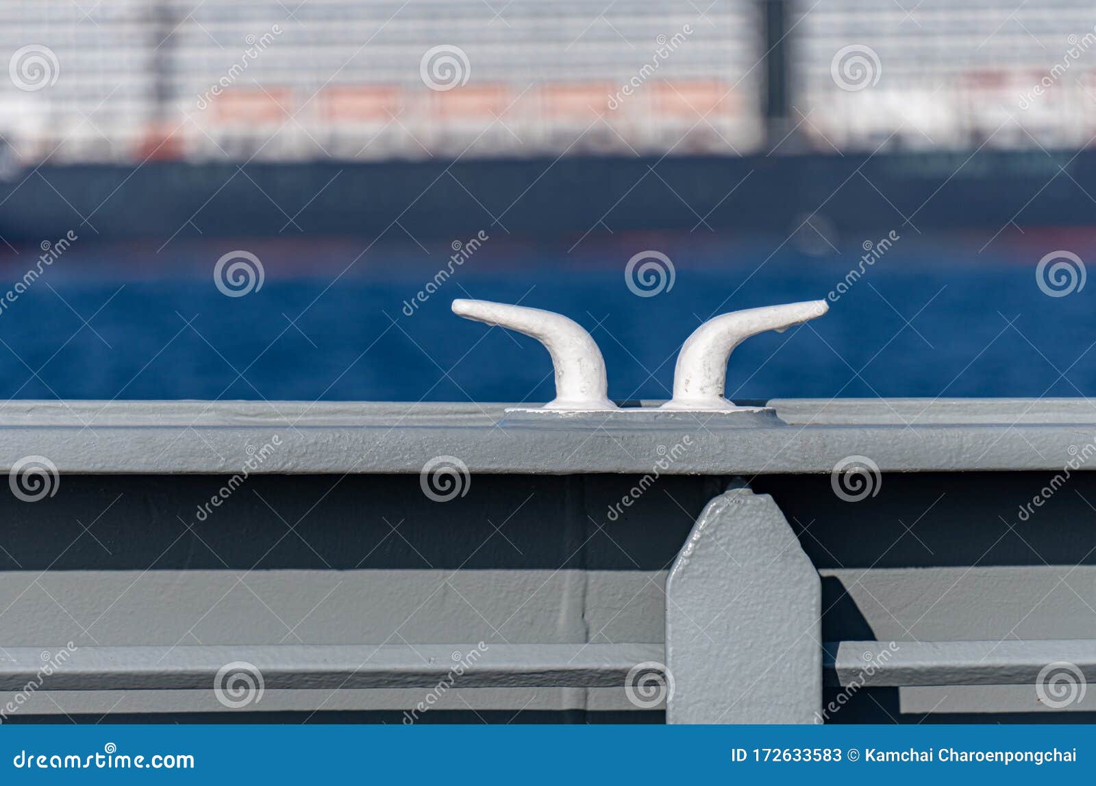 White Cleat Welding on the Grey Hull of the Warship Sailing Along Side ...