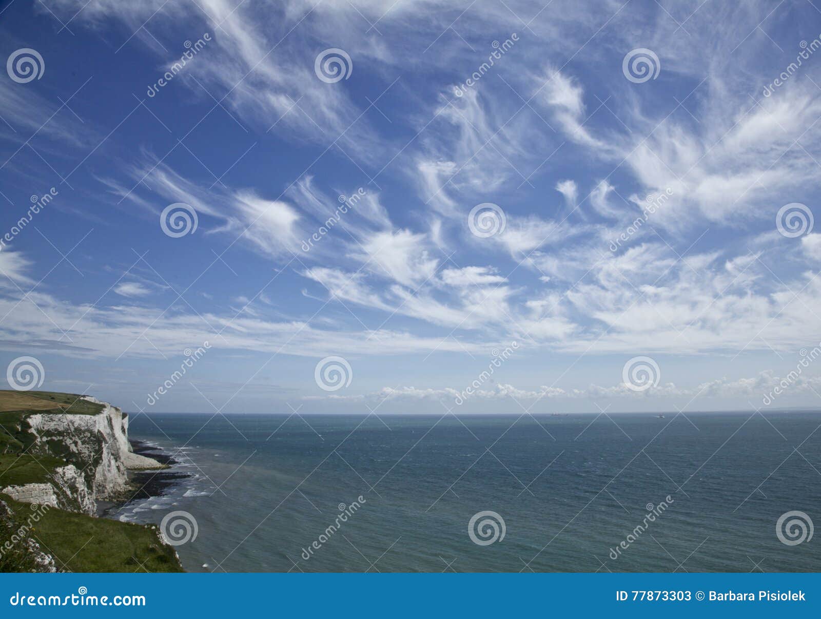White Cliffs of Dover, Sea and Clouds. Stock Image - Image of grass ...