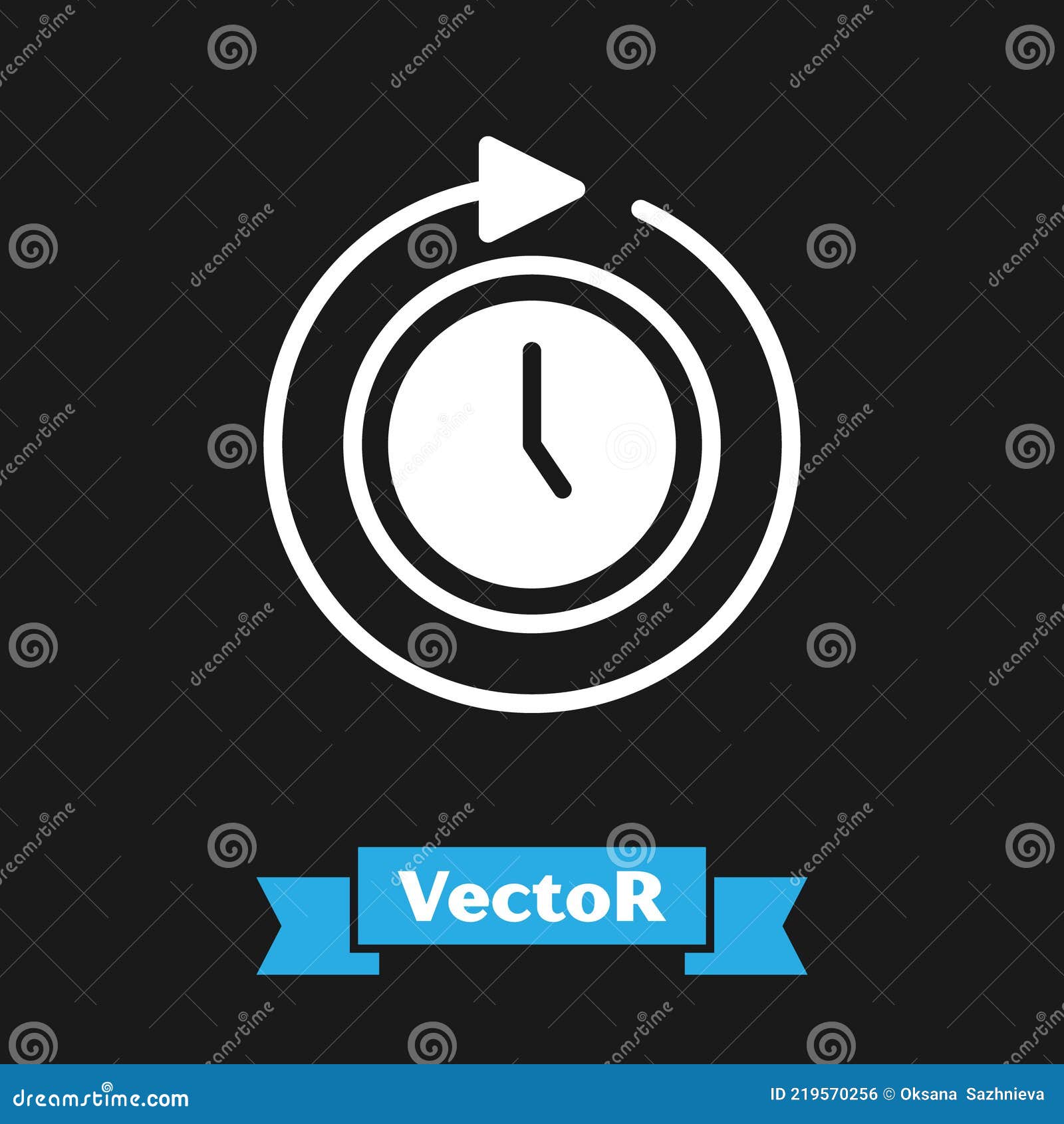 White Clock with Arrow Icon Isolated on Black Background. Time Symbol ...