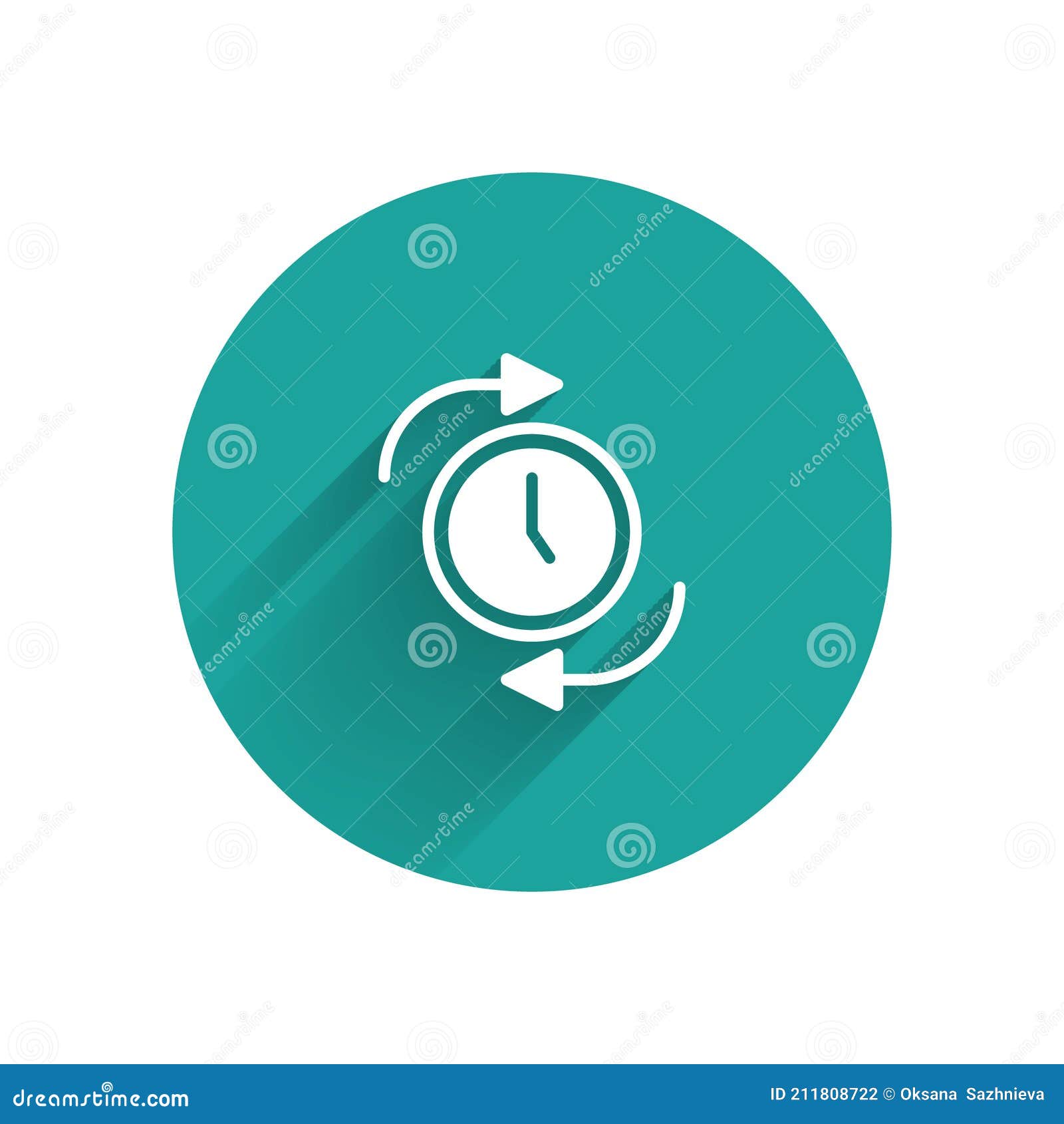 White Clock with Arrow Icon Isolated with Long Shadow. Time Symbol ...