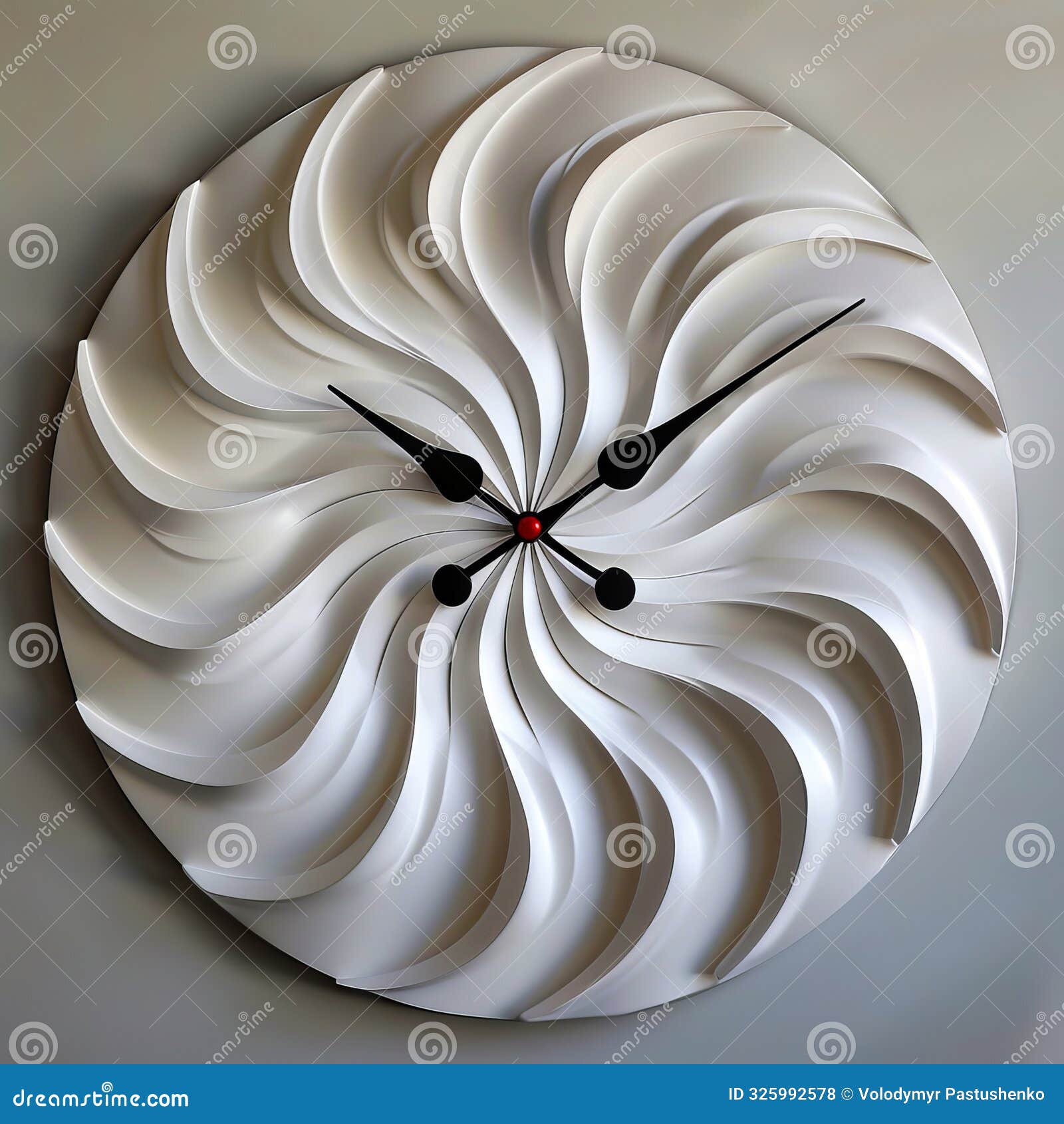 A White Clock with a Black and White Swirl Stock Photo - Image of wall ...