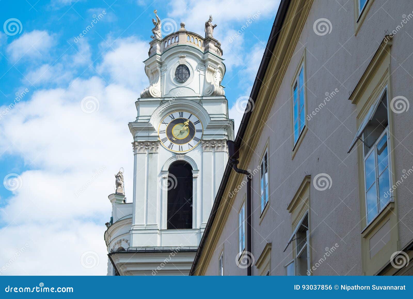 White clock tower stock photo. Image of blue, atkinson - 93037856