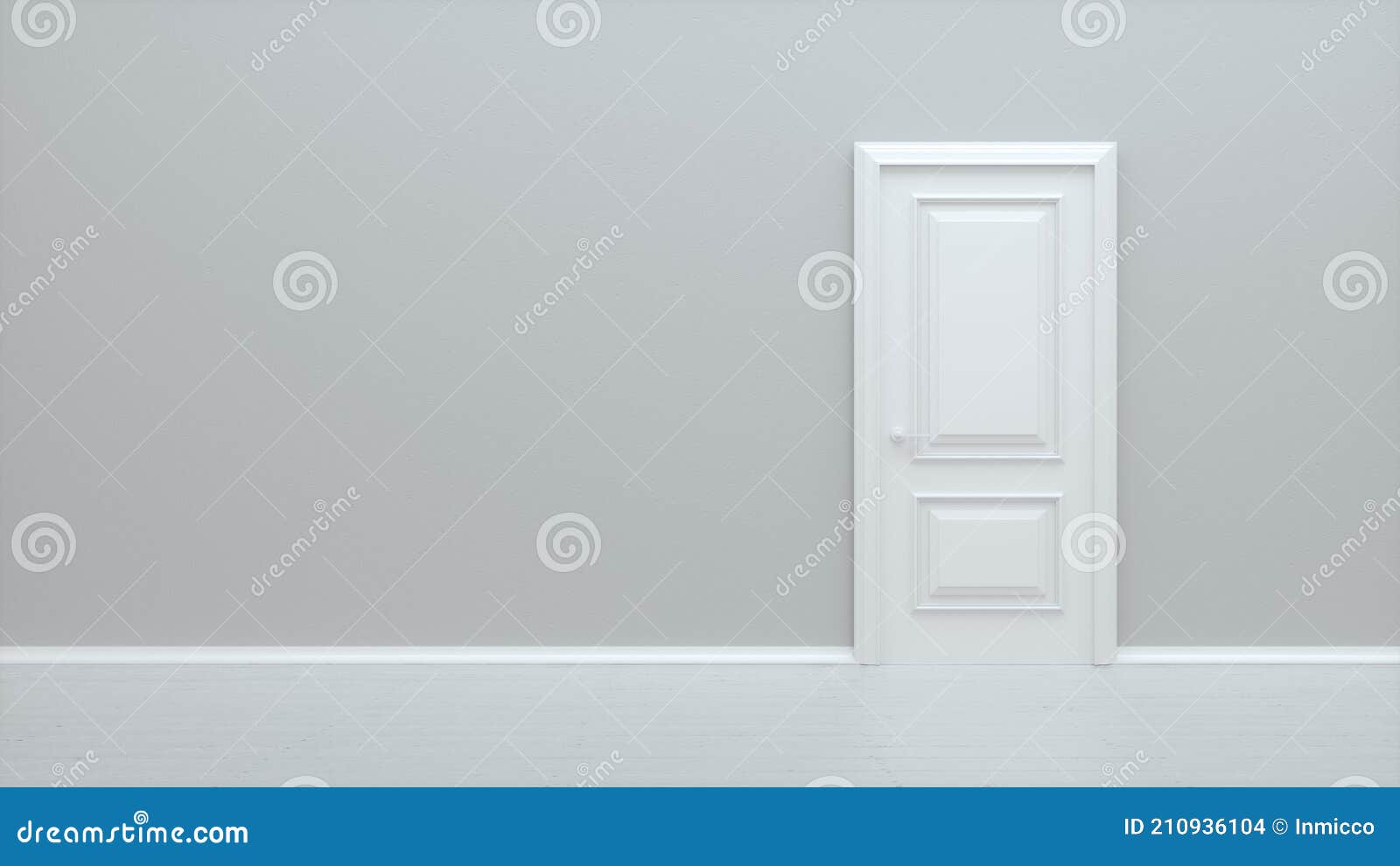 White Closed Door. Frame on White Wall in the Empty Room. Interior ...