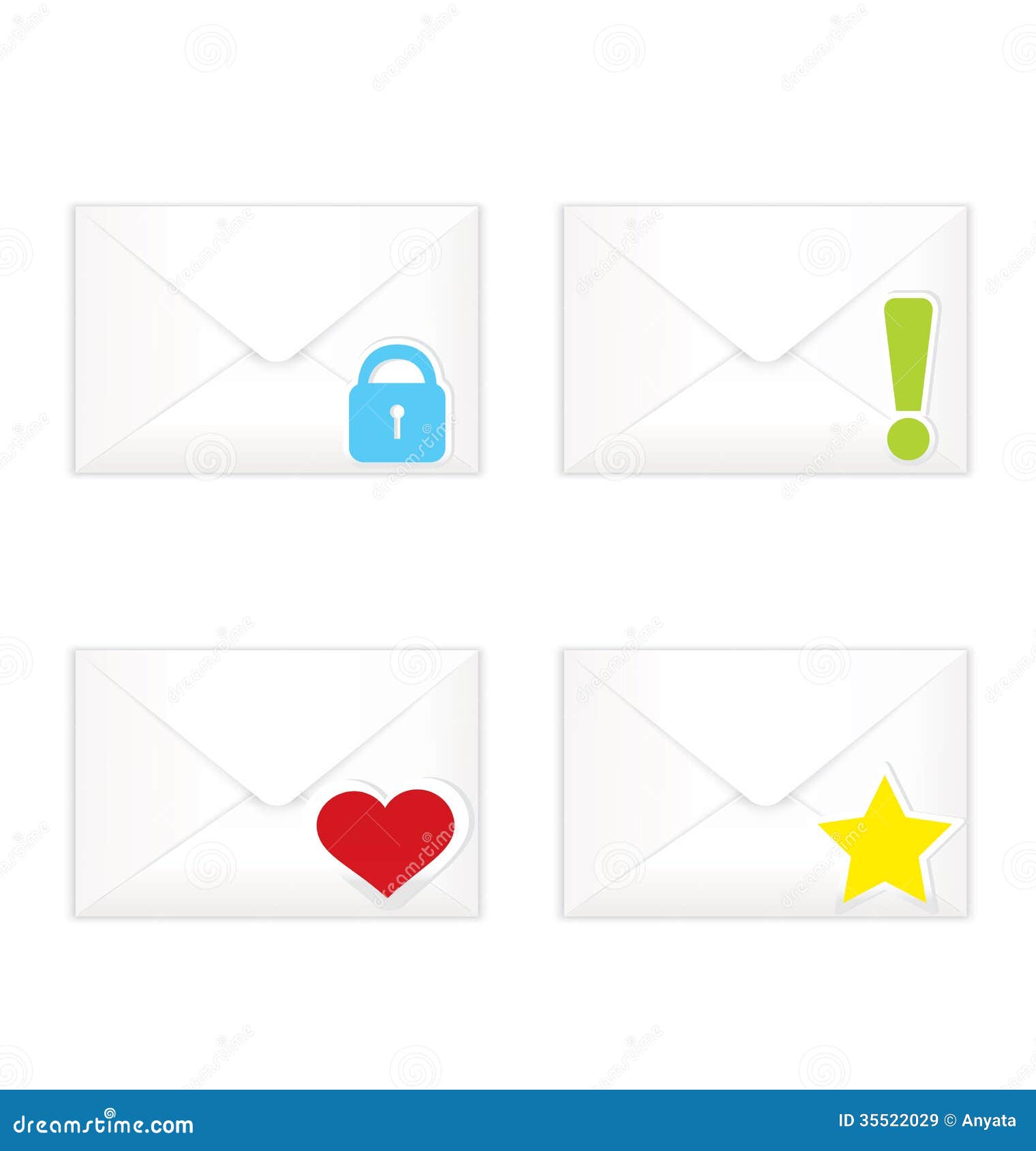 White Closed Envelopes with Marks Icon Set Stock Vector - Illustration ...