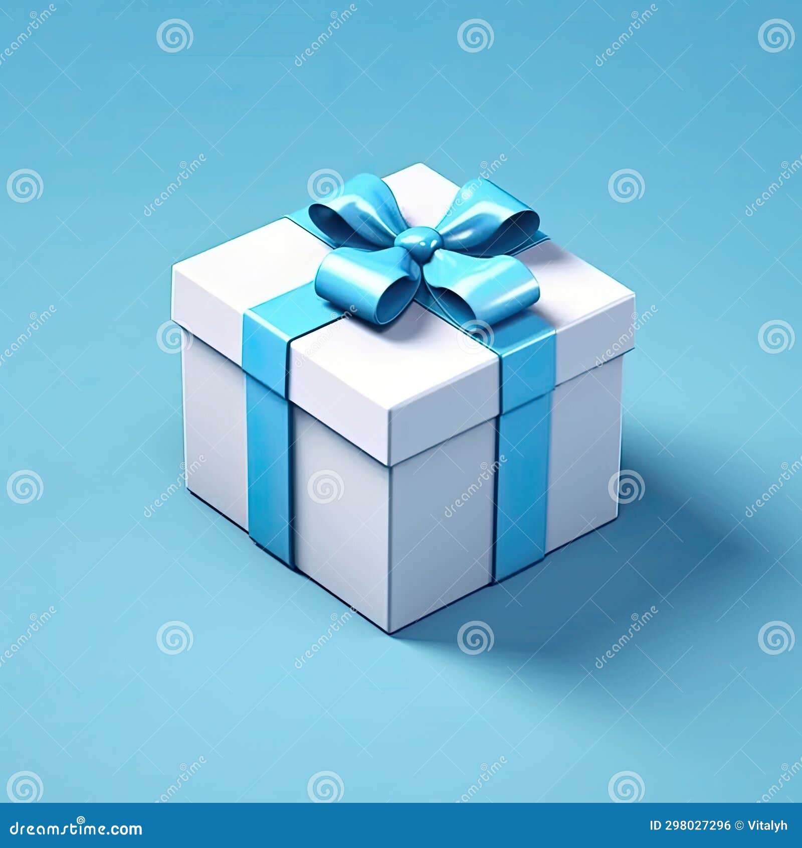 White Closed Gift Box with Blue Ribbon and Bow Illustration on a Light ...