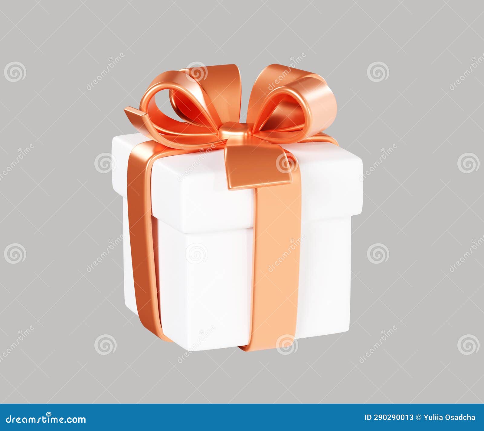 White Closed Gift Box with Bronze Ribbon and Bow 3d Render Illustration ...