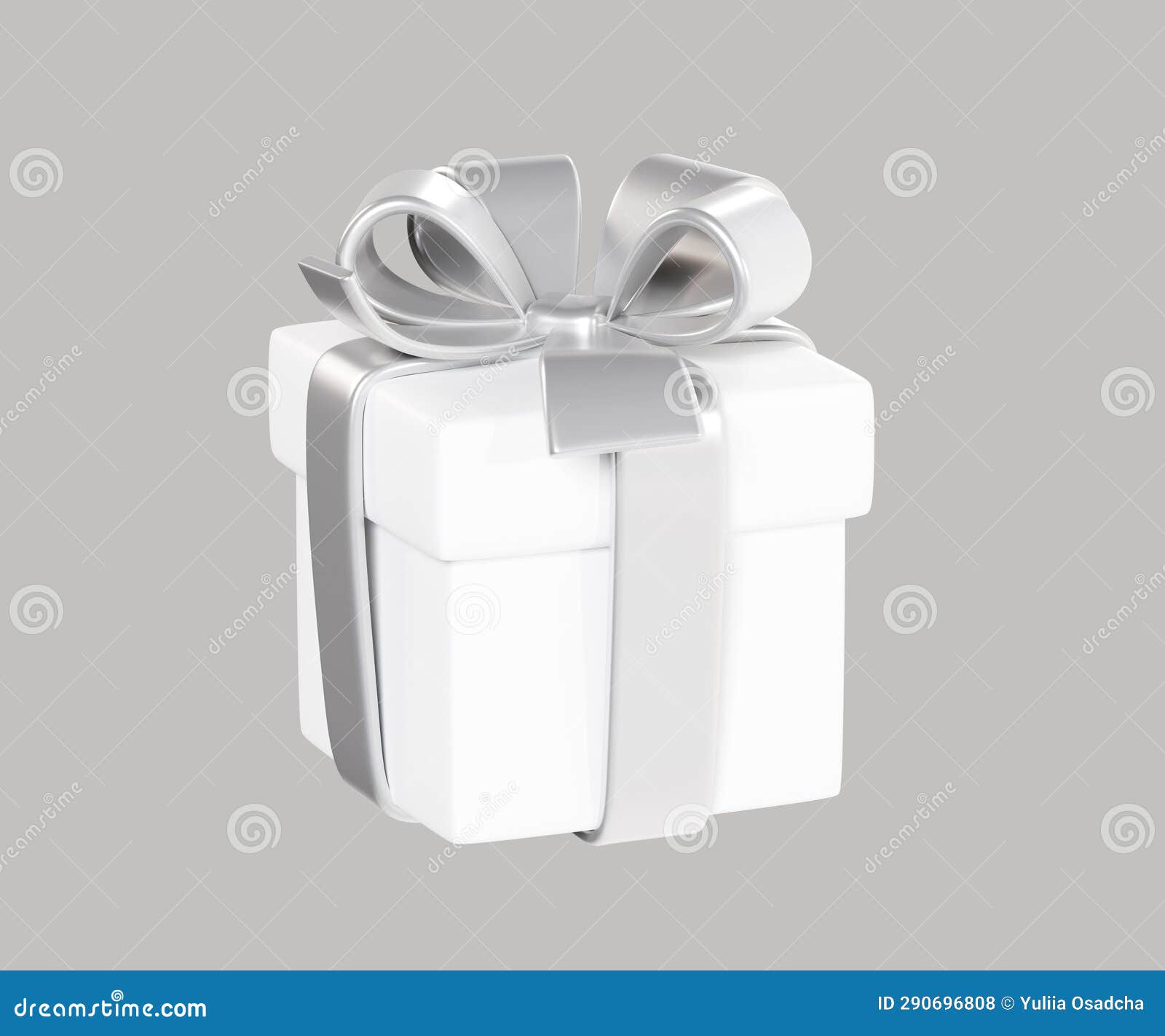 White Closed Gift Box with Silver Ribbon and Bow 3d Render Illustration ...