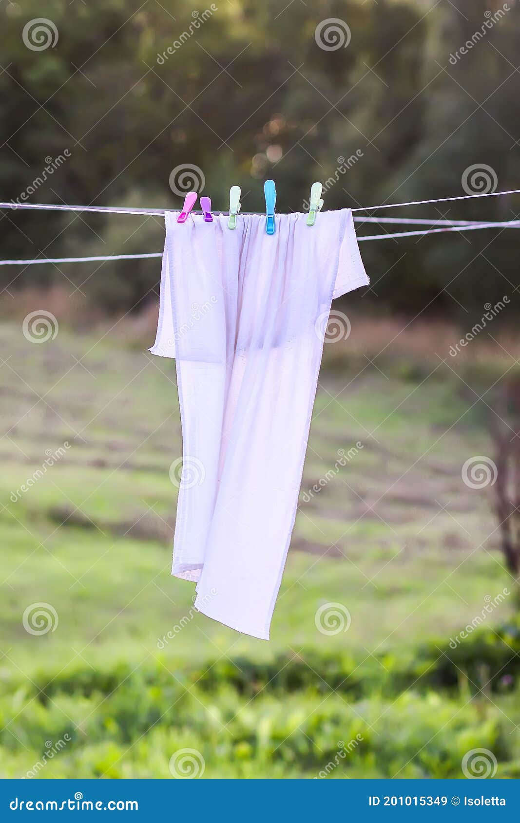 White Cloth Hanging on a Rope Outdoors Stock Image - Image of breeze ...