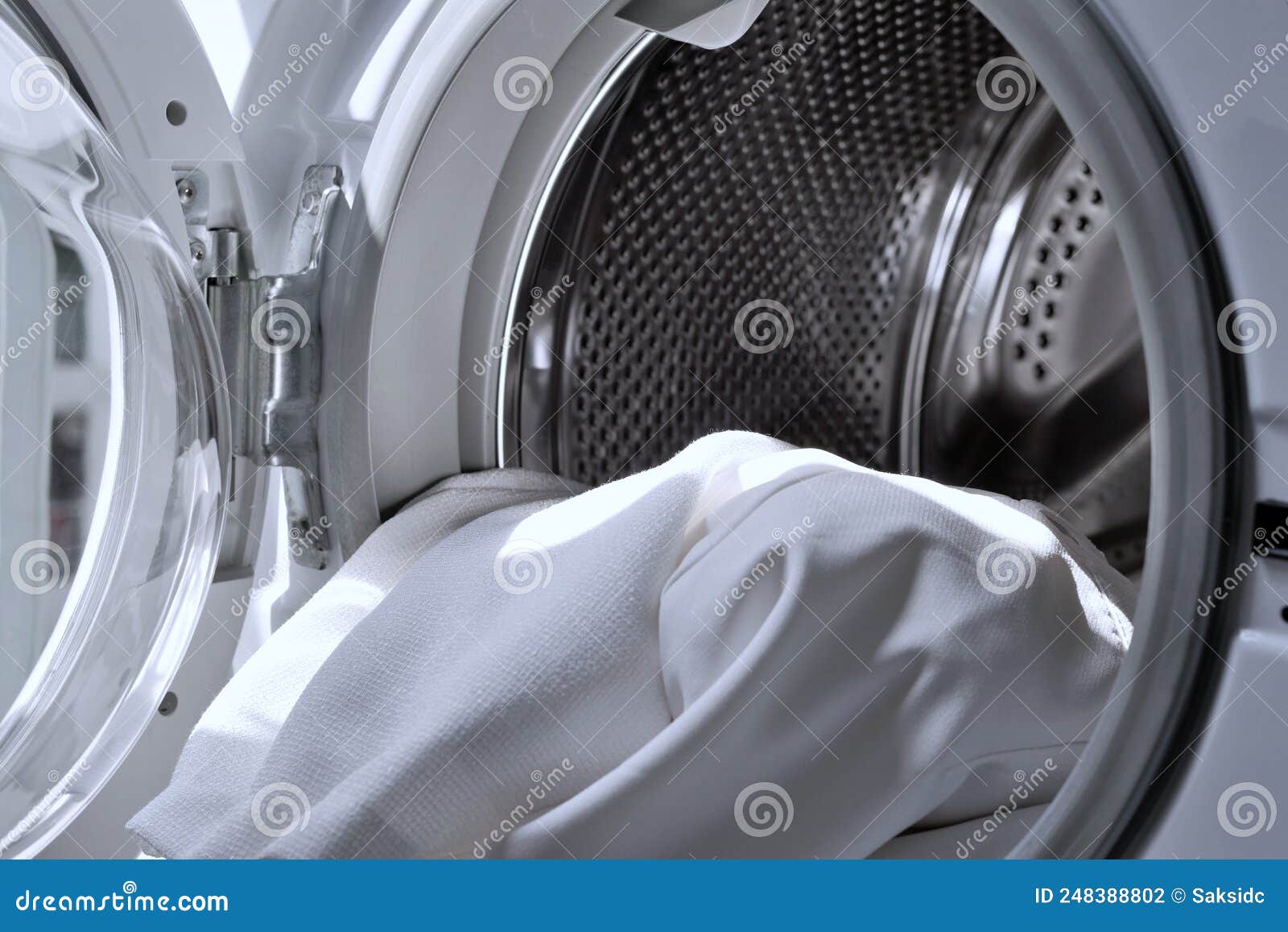 White Cloth Loading into Washing Machine for Clean Stock Photo - Image ...
