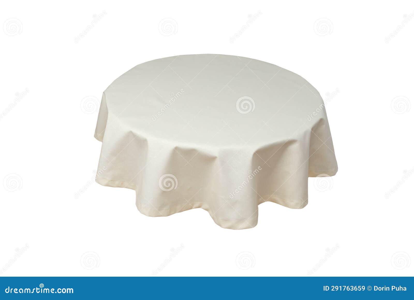White Cloth on a Round Shaped Table, Side View Isolated on White Stock ...
