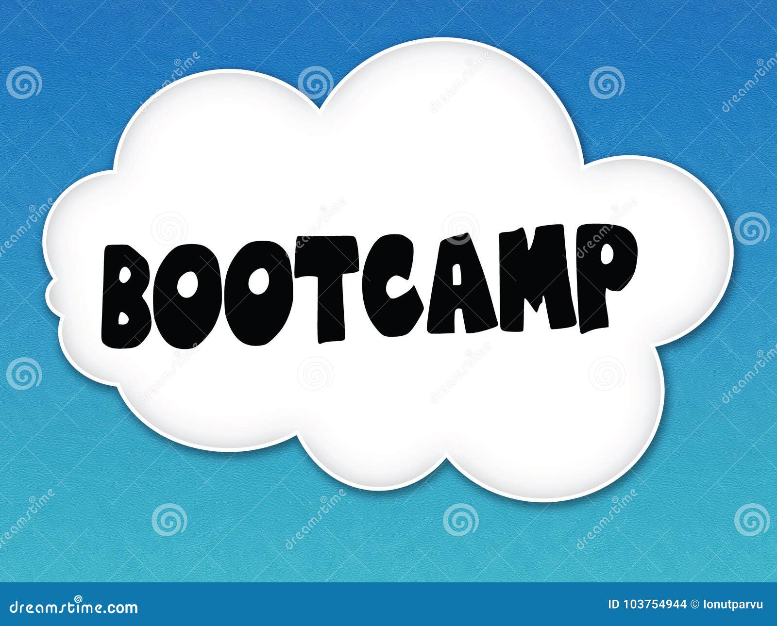 White Cloud with BOOTCAMP Message on Blue Sky Background. Stock ...