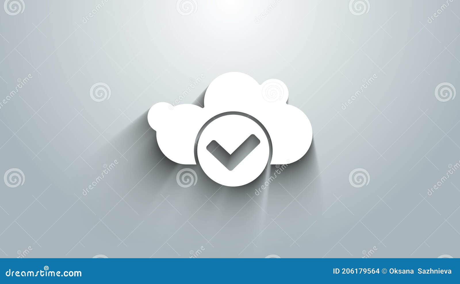White Cloud with Check Mark Icon Isolated on Grey Background. Cloud ...