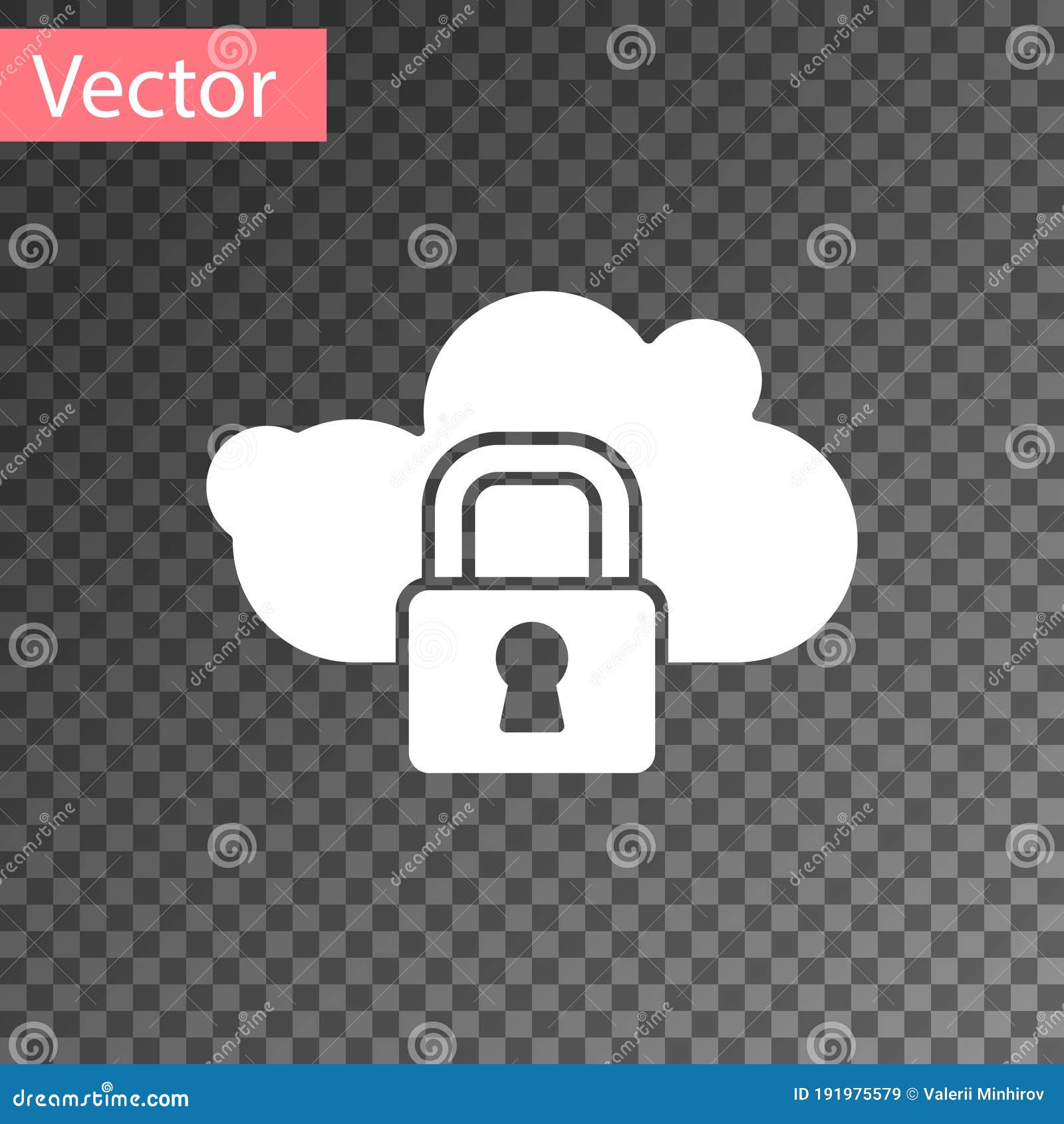 White Cloud Computing Lock Icon Isolated on Transparent Background. Security, Safety, Protection ...