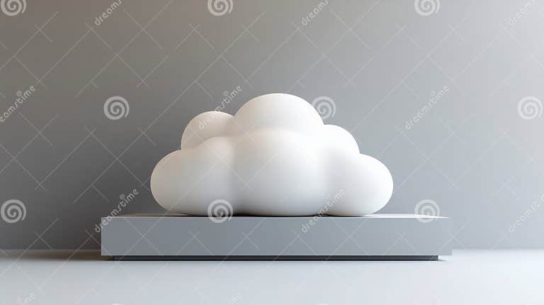White Cloud Computing Symbol Resting on Gray Pedestal in Minimalist ...
