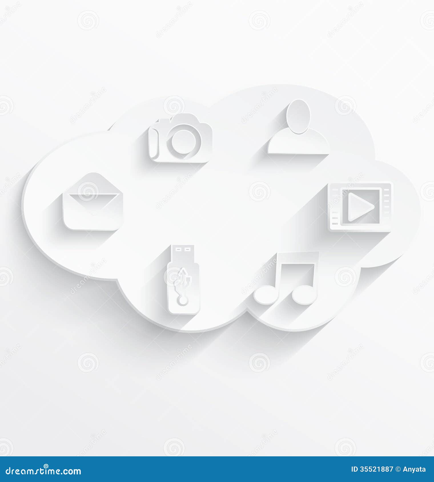White Cloud Computing Symbols Stock Vector - Illustration of mail ...