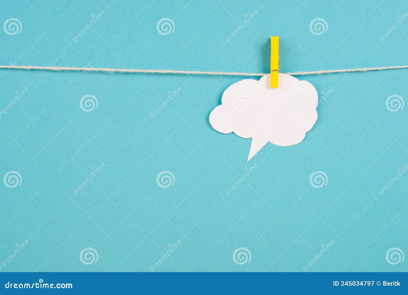 White Cloud Hanging On A Line, Empty Copy Space For Text, Blue ...