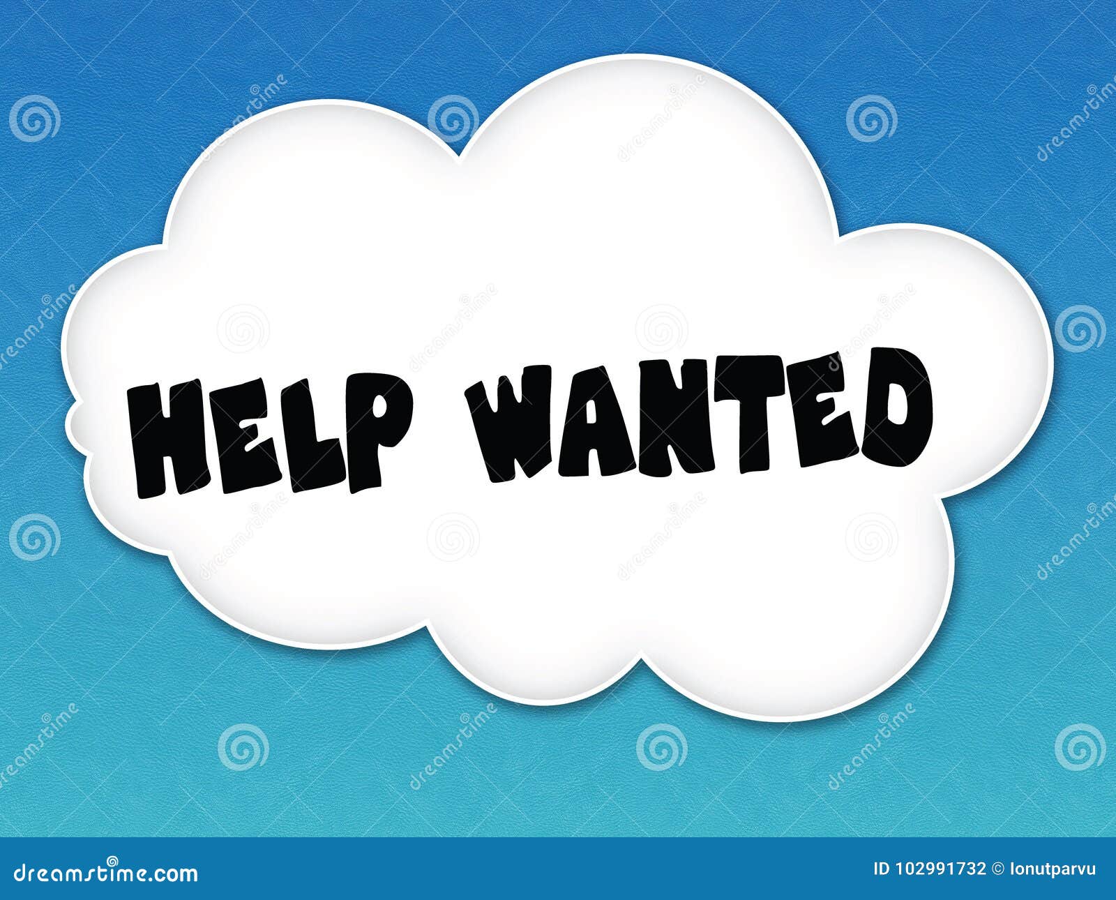 White Cloud with HELP WANTED Message on Blue Sky Background. Stock ...