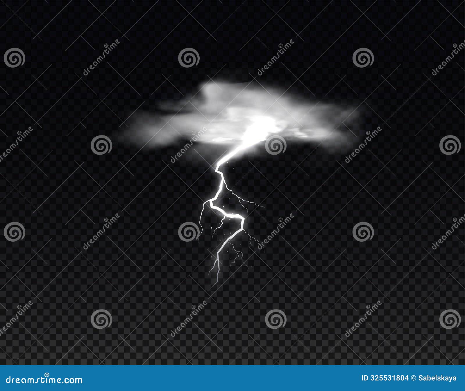 White Cloud with Lightning Strikes Thundercloud, Vector Realistic Storm ...