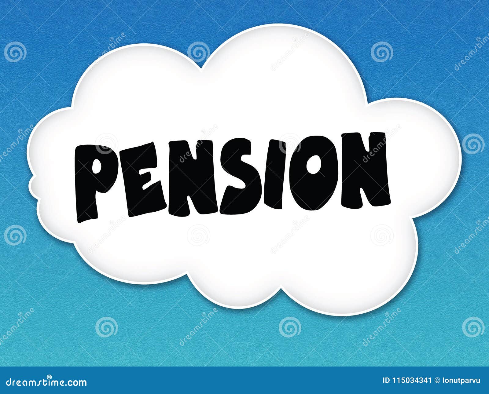 White Cloud with PENSION Message on Blue Sky Background. Stock ...