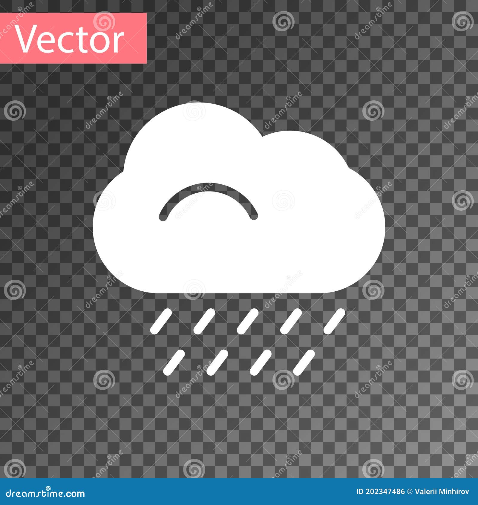 White Cloud with Rain Icon Isolated on Transparent Background. Rain ...